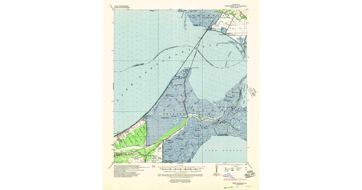 1936 Map of Chef Menteur, Orleans Parish, LA — High-Res, 1954 Print ...