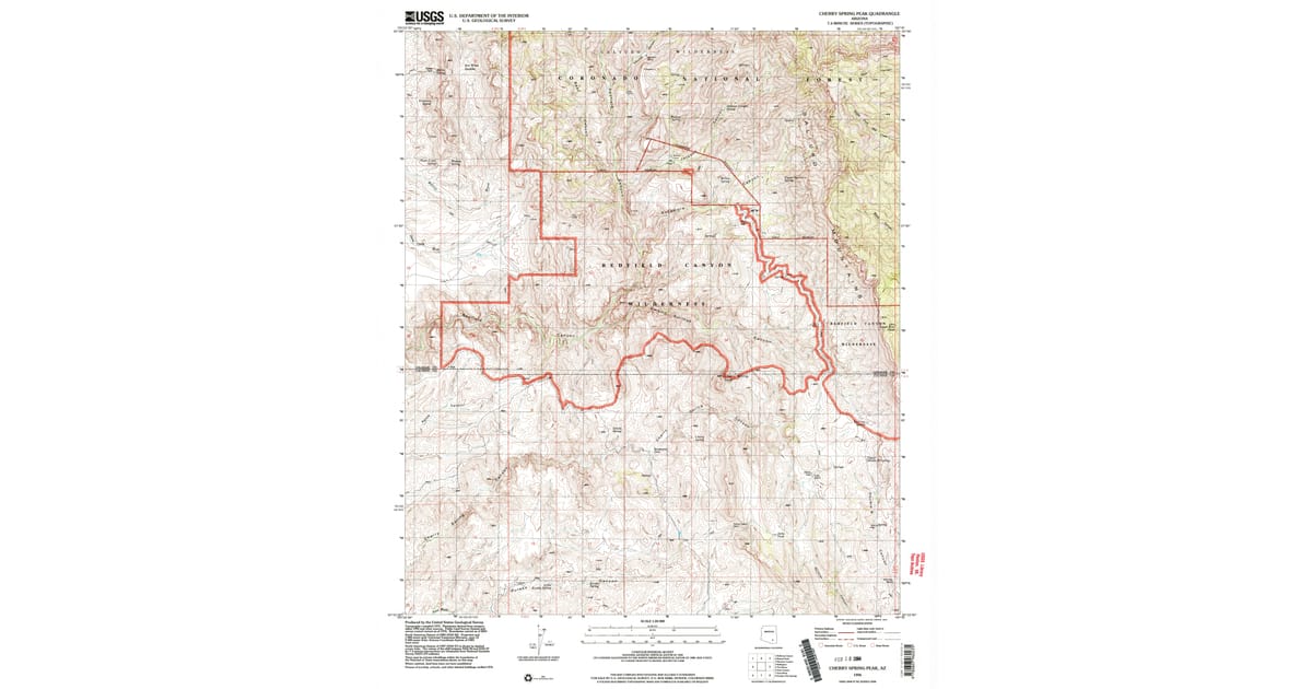 1996 Map of Cherry Spring Peak, Cochise County, AZ — High-Res | Pastmaps