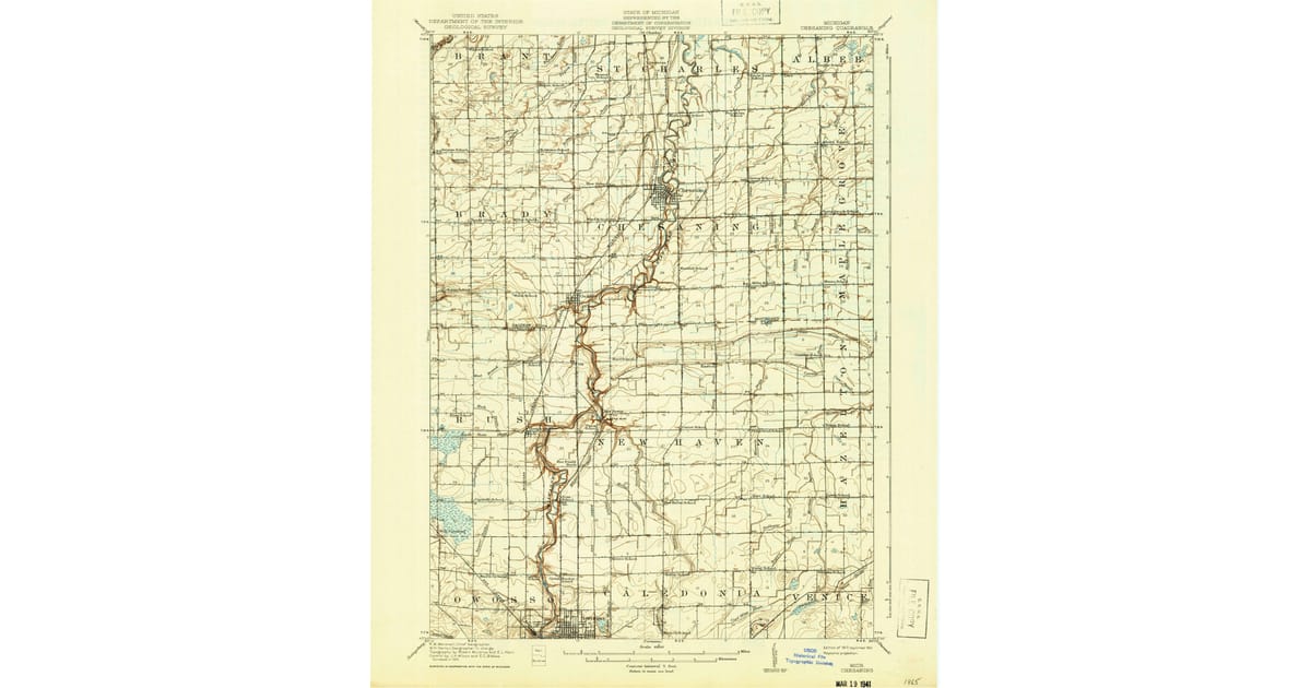 1917 Map of Chesaning, MI — High-Res, 1941 Print #2 | Pastmaps