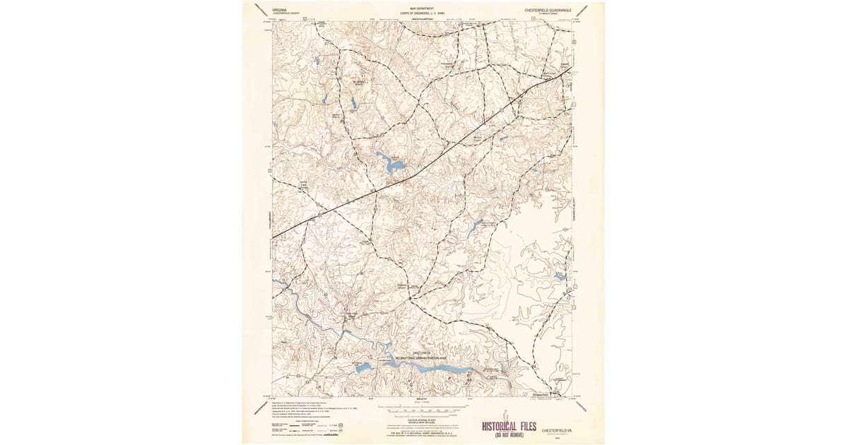 1943 Map of Chesterfield, Chesterfield County, VA — High-Res, 1958 ...
