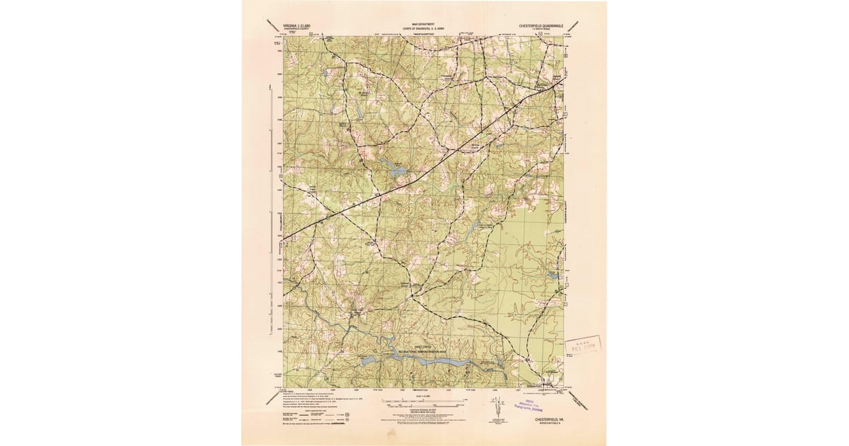 1943 Map of Chesterfield, Chesterfield County, VA — High-Res | Pastmaps