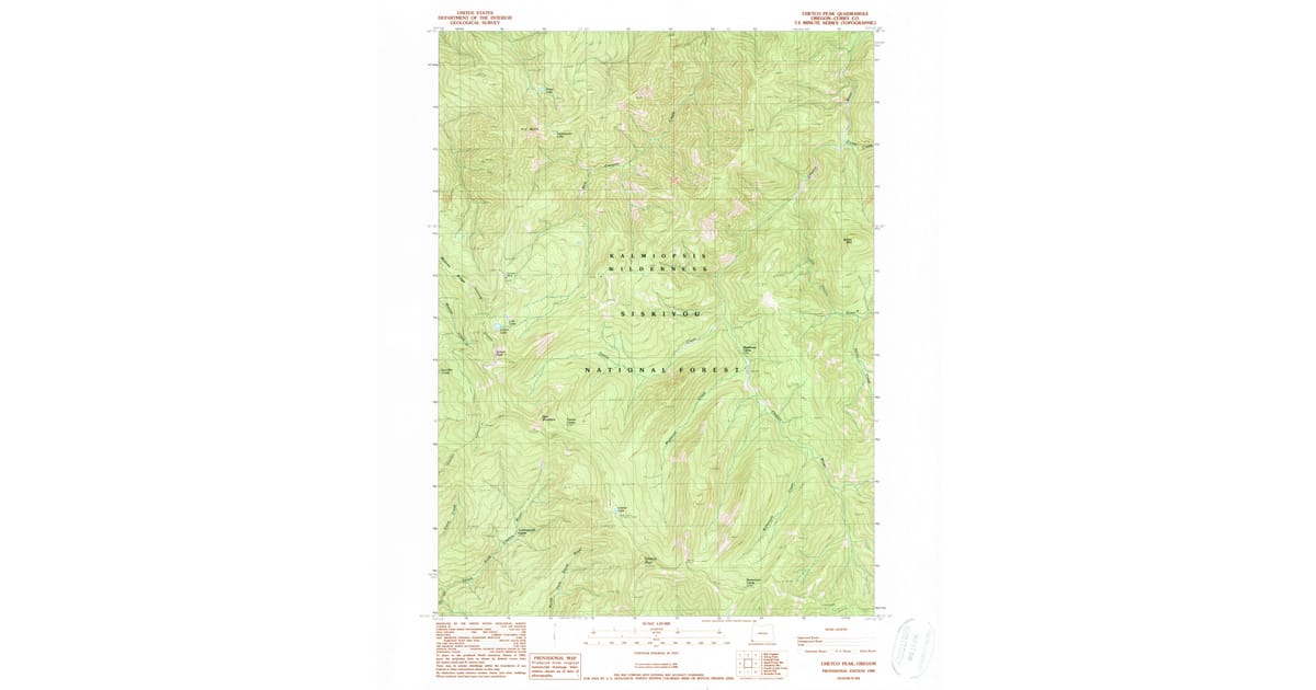 1989 Map of Chetco Peak, Curry County, OR — High-Res | Pastmaps