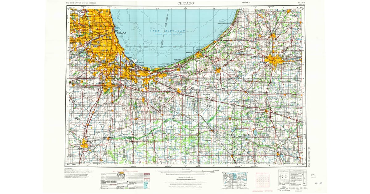 1953 Map of Chicago, IL — High-Res, 1973 Print | Pastmaps