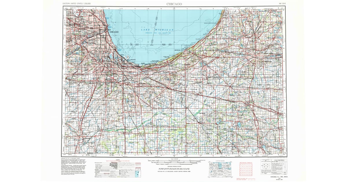 1953 Map of Chicago, IL — High-Res, 1984 Print #2 | Pastmaps