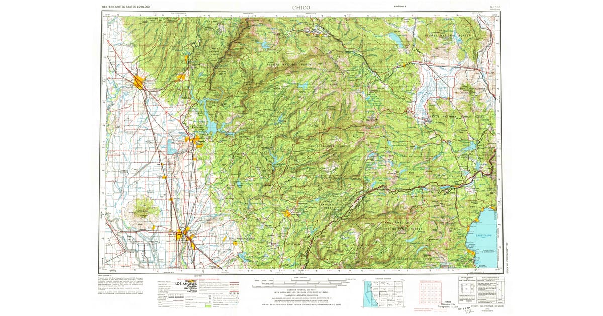 1958 Map of Chico, CA — High-Res, 1974 Print | Pastmaps