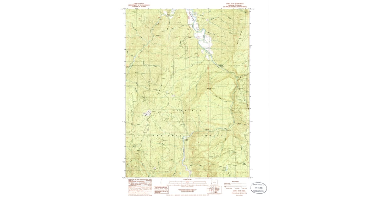 1986 Map of China Flat, Coos County, OR — High-Res | Pastmaps