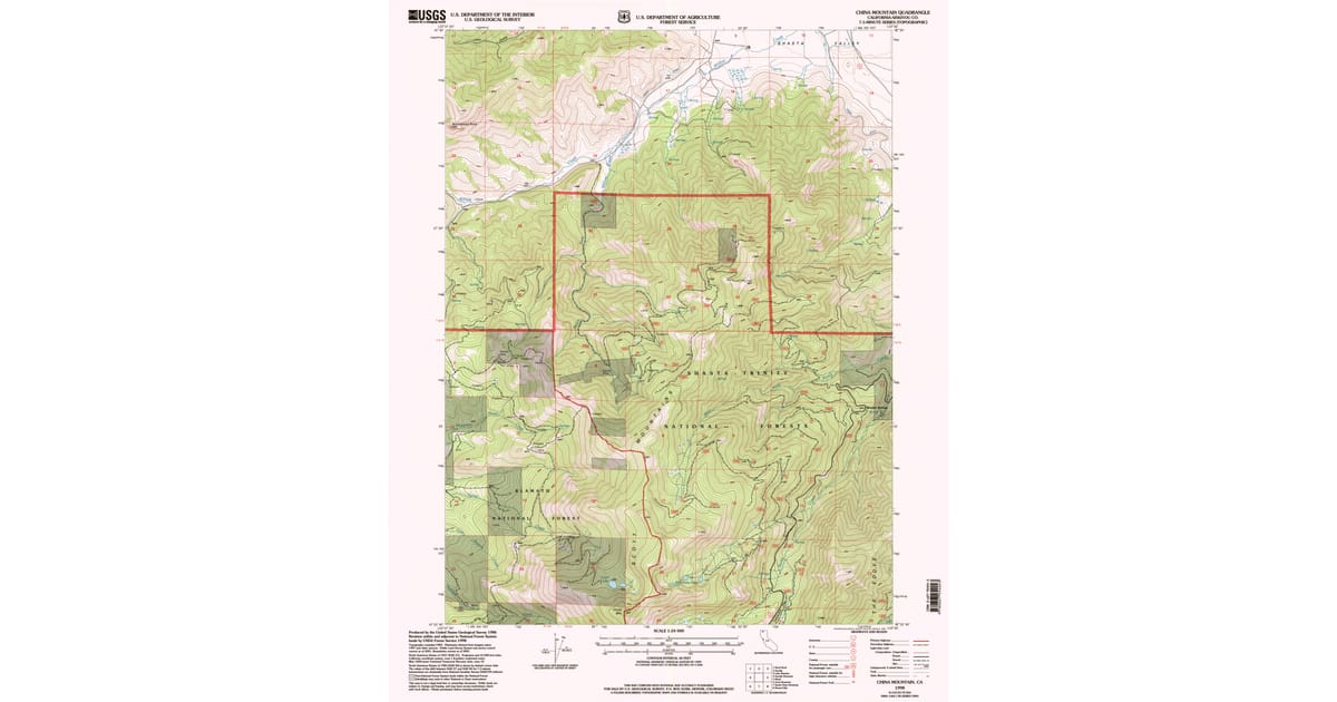 1998 Map of China Mountain, Siskiyou County, CA — High-Res | Pastmaps