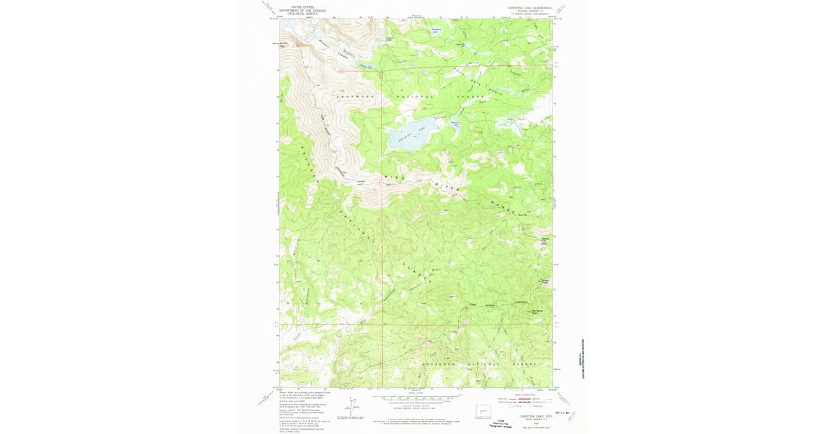 1953 Map of Christina Lake, Fremont County, WY — High-Res, 1974 Print ...