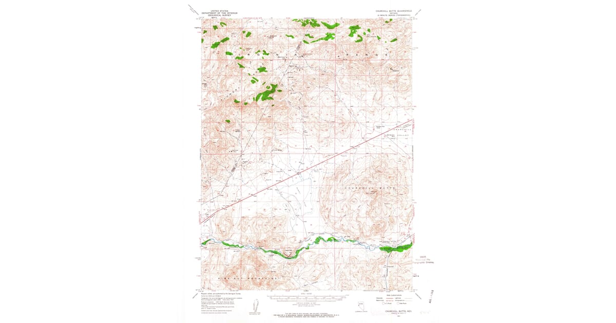 1957 Map of Churchill Butte, Lyon County, NV — High-Res, 1963 Print ...