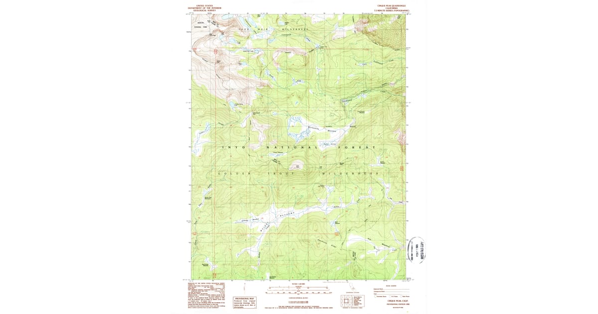 1988 Map of Cirque Peak, Tulare County, CA — High-Res | Pastmaps
