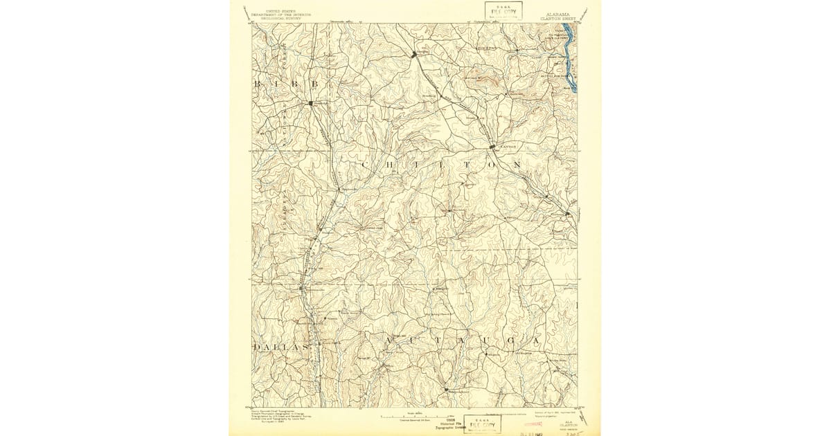 1891 Map of Clanton, AL — High-Res, 1942 Print | Pastmaps