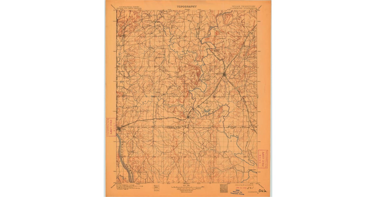 1901 Map of Claremore, OK — High-Res, 1913 Print | Pastmaps