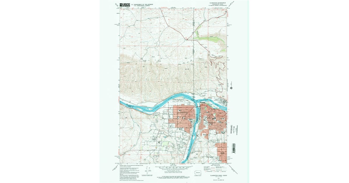 1971 Map of Clarkston, WA — High-Res, 1986 Print | Pastmaps