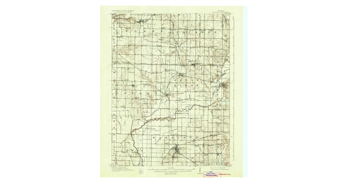 1910 Map of Clay City, IN — High-Res, 1936 Print | Pastmaps