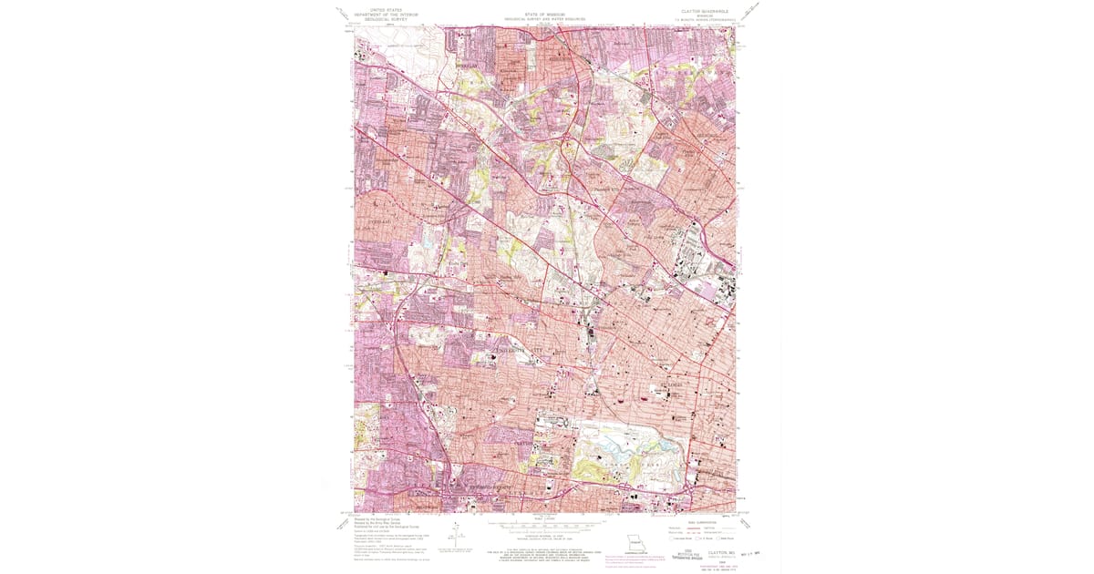 1954 Map of Clayton, MO — High-Res, 1975 Print | Pastmaps