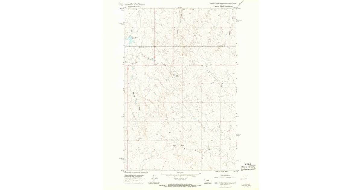 1965 Map of Clear Water Reservoir, Rosebud County, MT — High-Res | Pastmaps