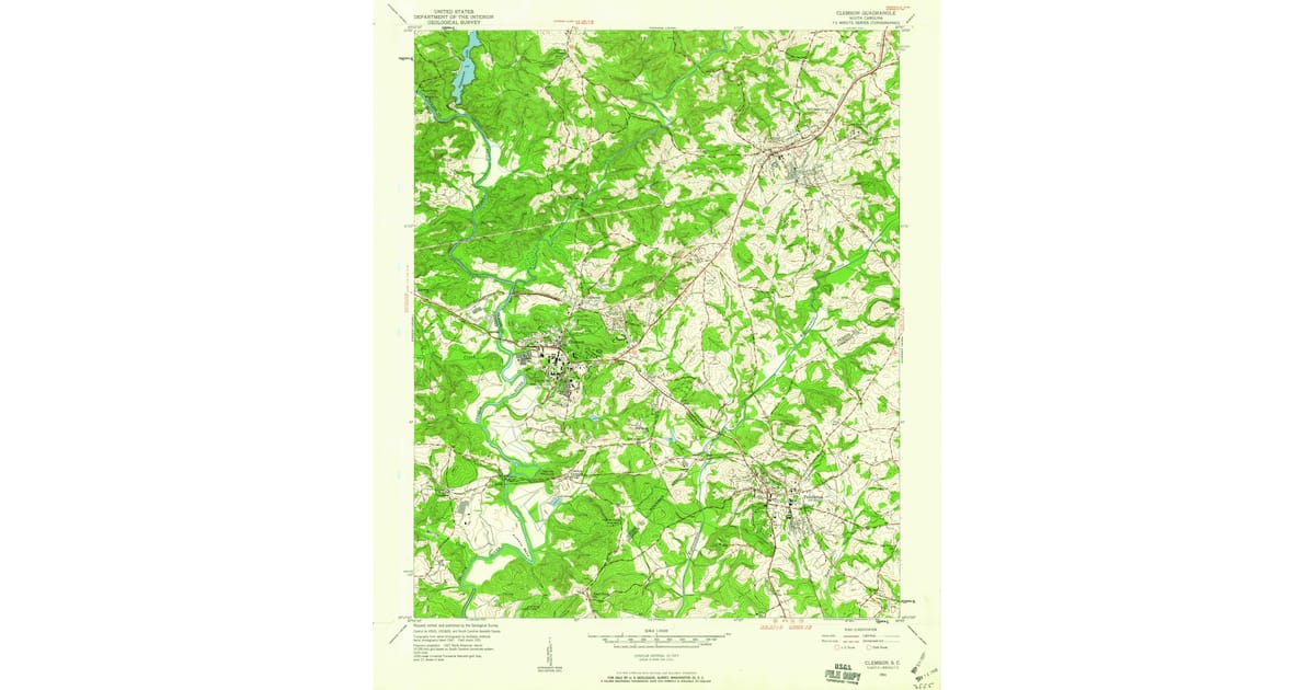 1951 Map of Clemson, SC — High-Res, 1960 Print | Pastmaps