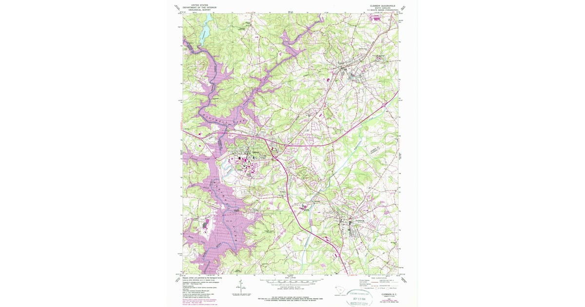 1951 Map of Clemson, SC — High-Res, 1988 Print | Pastmaps