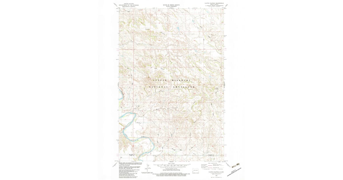 1982 Map of Cliffs Plateau, Billings County, ND — High-Res | Pastmaps