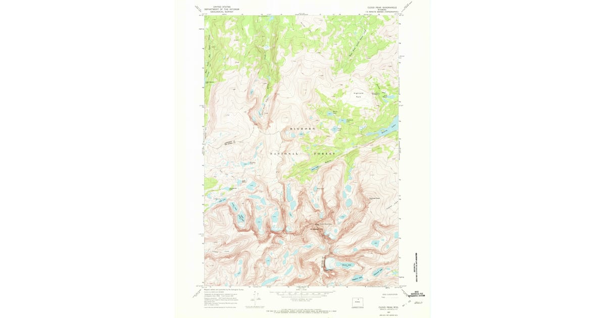 1967 Map of Cloud Peak, Johnson County, WY — High-Res | Pastmaps