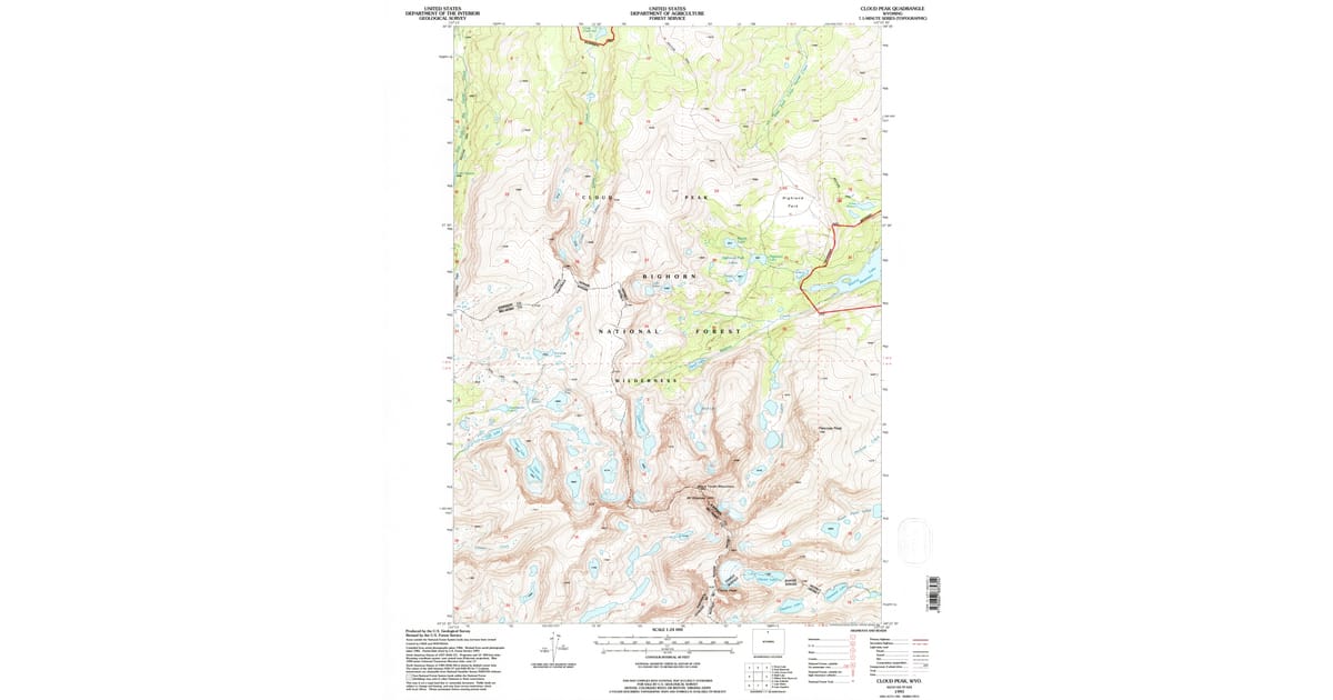 1993 Map of Cloud Peak, Johnson County, WY — High-Res | Pastmaps