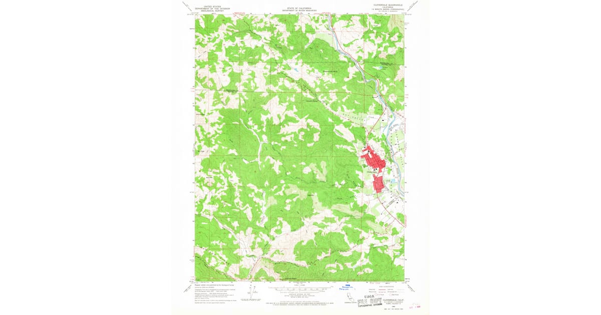 1960 Map of Cloverdale, CA — High-Res, 1968 Print | Pastmaps