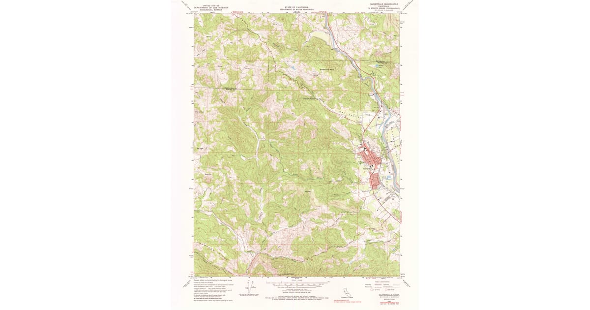 1960 Map of Cloverdale, CA — High-Res, 1987 Print | Pastmaps