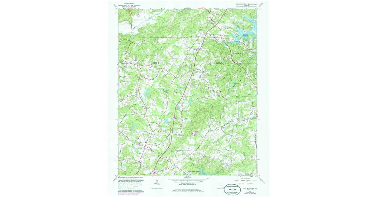 1964 Map of Coal Mountain, Forsyth County, GA — High-Res, 1986 Print ...
