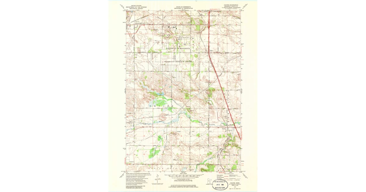 1974 Map of Coates, MN — High-Res, 1986 Print | Pastmaps