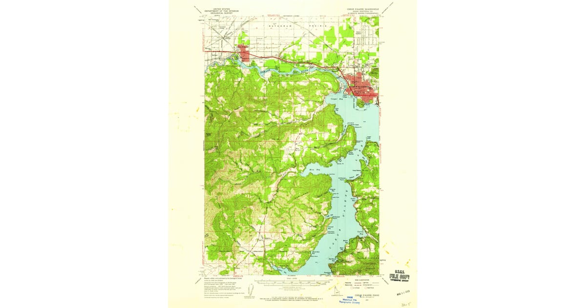 1957 Map of Coeur D'Alene, Kootenai County, ID — High-Res | Pastmaps