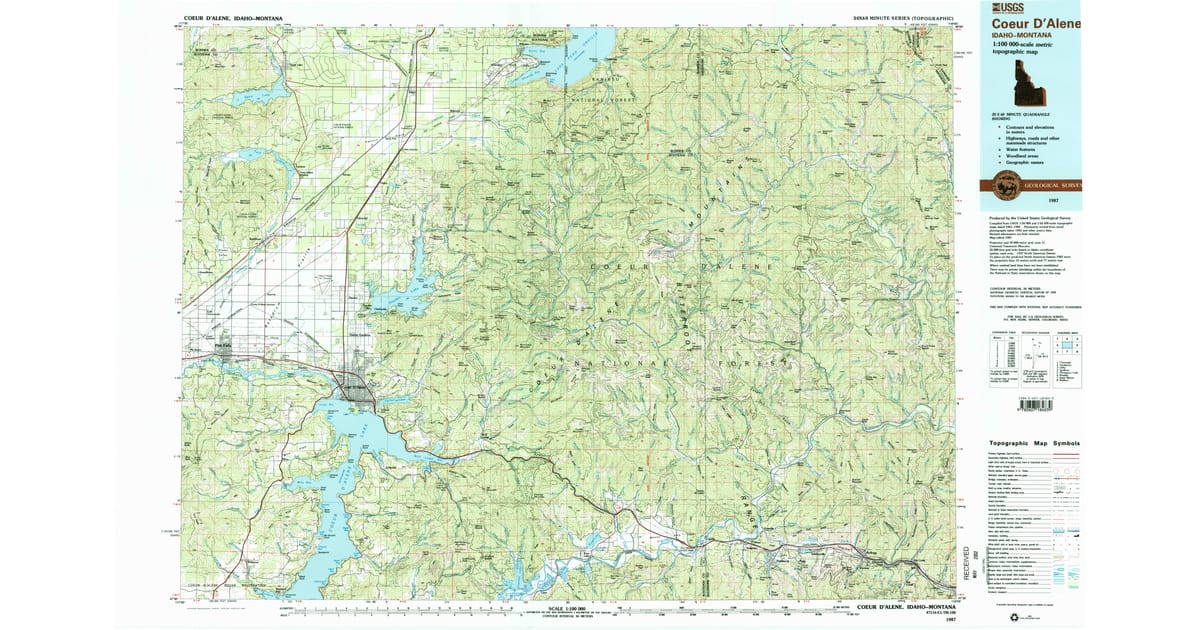 1987 Map of Coeur D'Alene, Kootenai County, ID — High-Res | Pastmaps