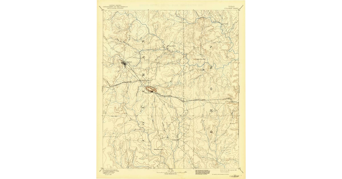 1889 Map of Coleman, TX — High-Res, 1939 Print | Pastmaps