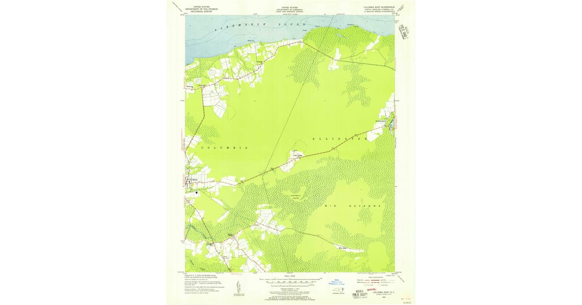 1953 Map of Columbia East, Tyrrell County, NC — High-Res | Pastmaps