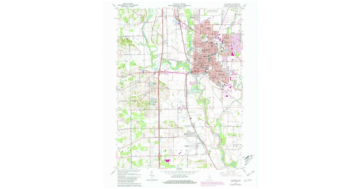 1962 Map of Columbus, IN — High-Res, 1984 Print | Pastmaps