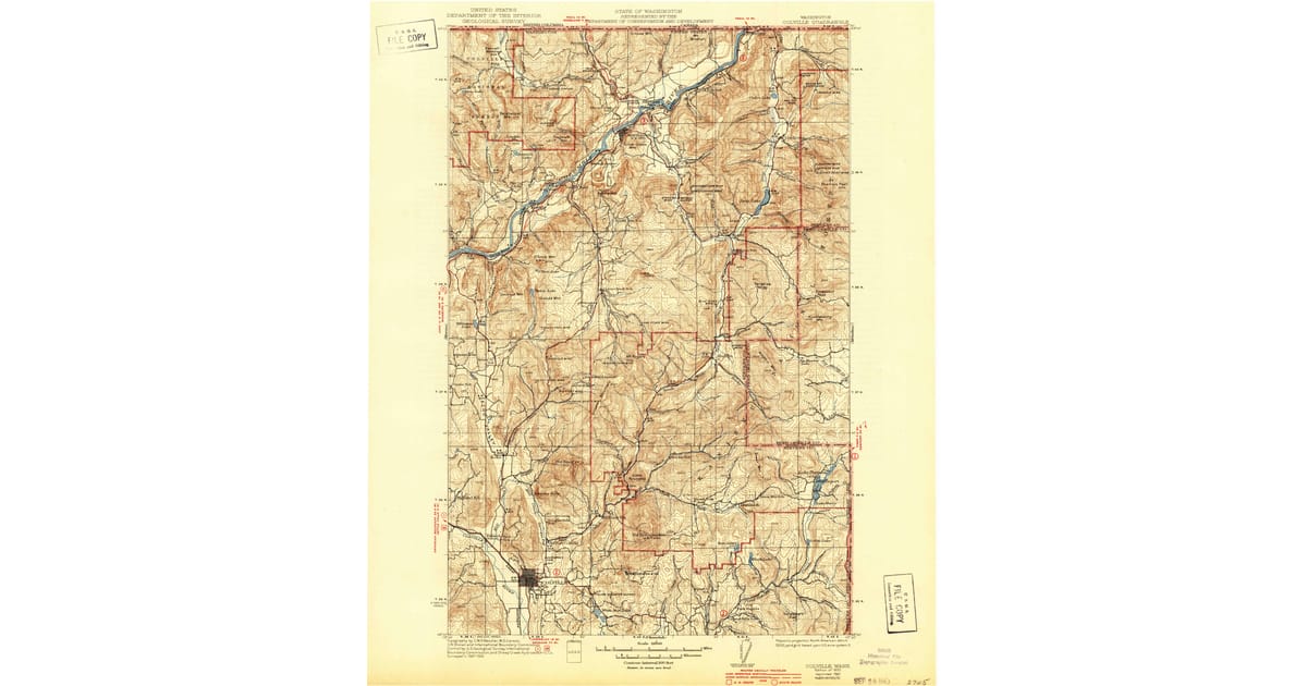 1933 Map of Colville, WA — High-Res, 1943 Print | Pastmaps