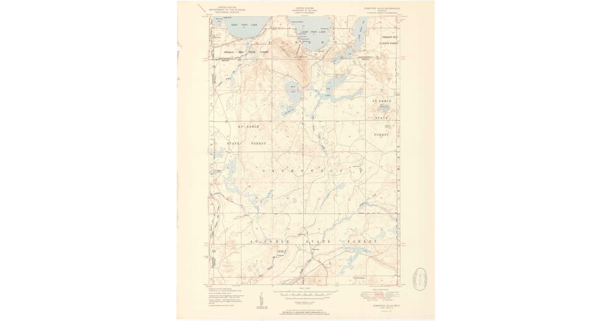 1951 Map of Comstock Hills, Oscoda County, MI — High-Res | Pastmaps