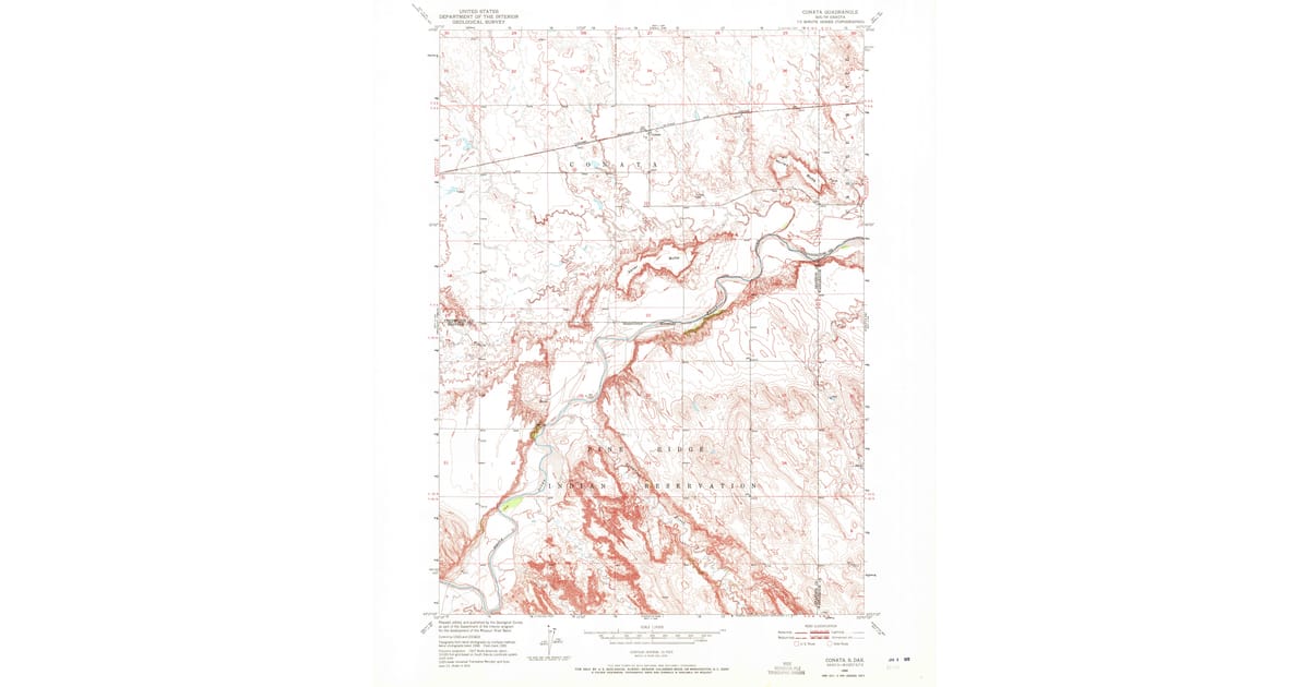 1950 Map of Conata, Oglala Lakota County, SD — High-Res, 1972 Print ...
