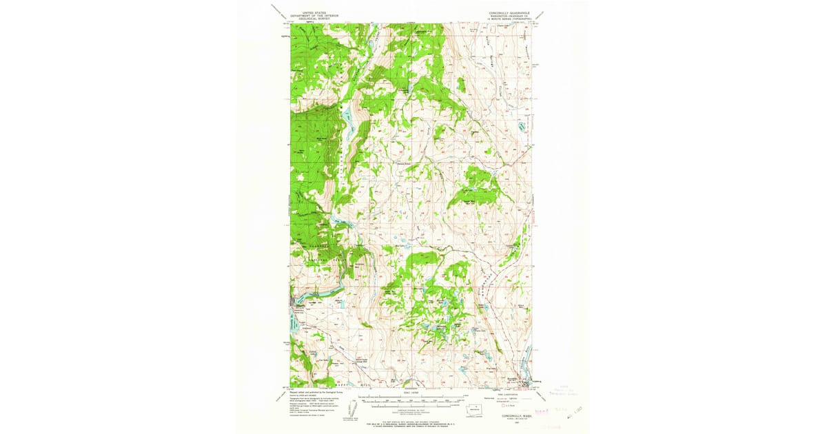 1957 Map of Conconully, WA — High-Res, 1963 Print | Pastmaps