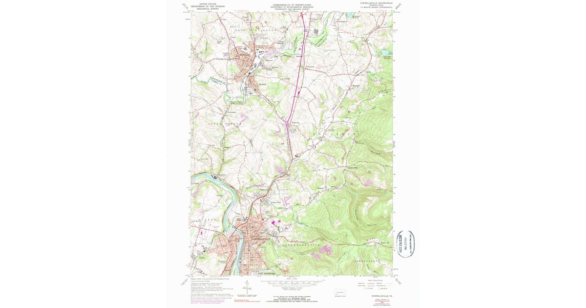 1964 Map of Connellsville, PA — High-Res, 1977 Print #2 | Pastmaps