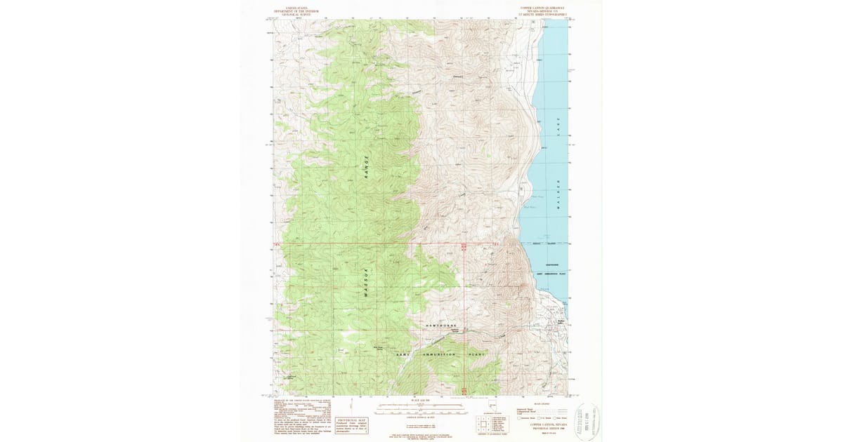 1988 Map of Copper Canyon, Mineral County, NV — High-Res | Pastmaps