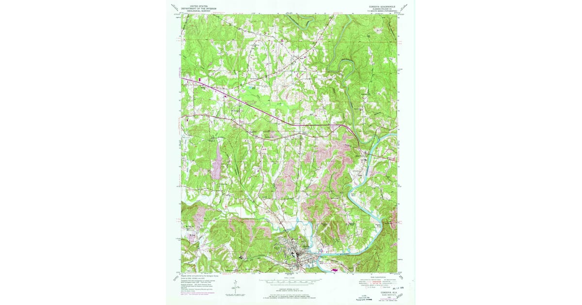 1949 Map of Cordova, AL — High-Res, 1977 Print | Pastmaps