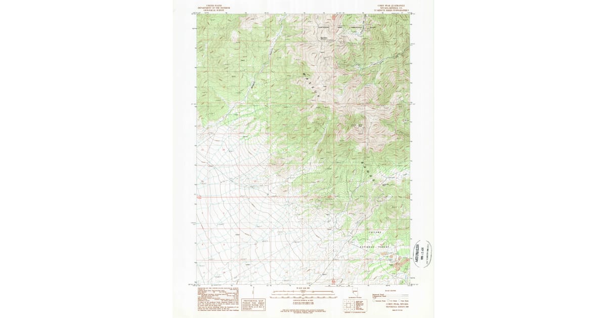 1989 Map of Corey Peak, Mineral County, NV — High-Res | Pastmaps