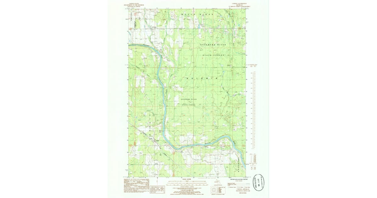 1985 Map of Cornell, Delta County, MI — High-Res | Pastmaps