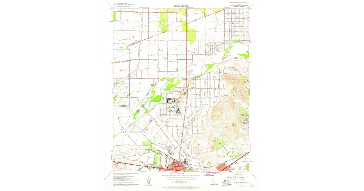 1954 Map of Corona North, Riverside County, CA — High-Res, 1960 Print ...