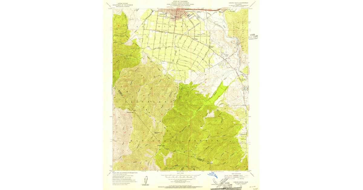 1954 Map of Corona South, Riverside County, CA — High-Res | Pastmaps