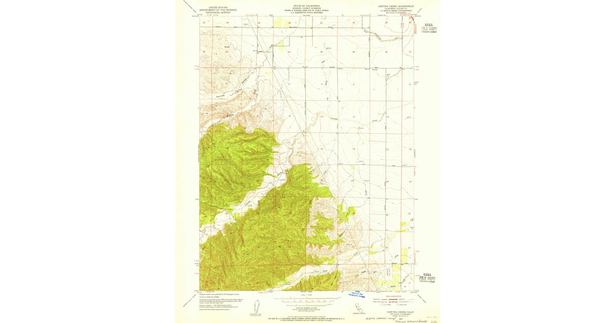 1953 Map of Cortina Creek, Colusa County, CA — High-Res | Pastmaps