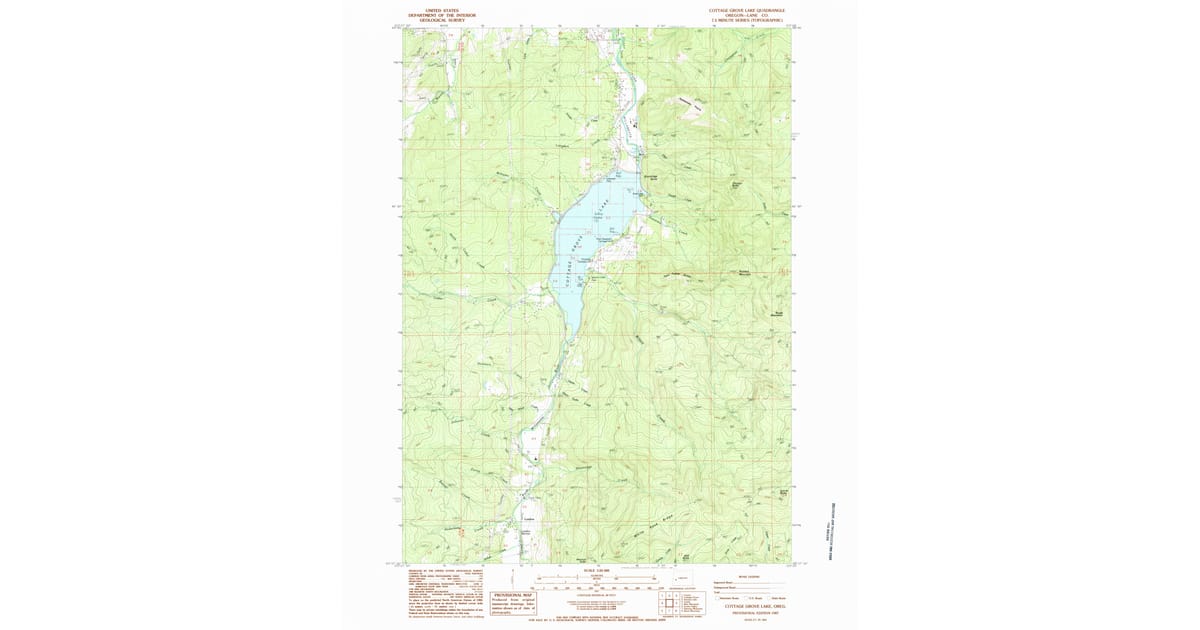 1987 Map of Cottage Grove Lake, Lane County, OR — High-Res | Pastmaps