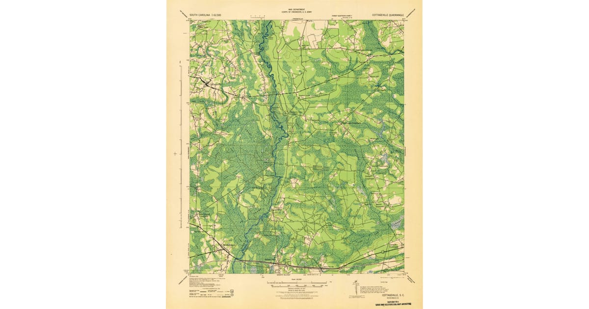 1943 Map of Cottageville, SC — High-Res | Pastmaps
