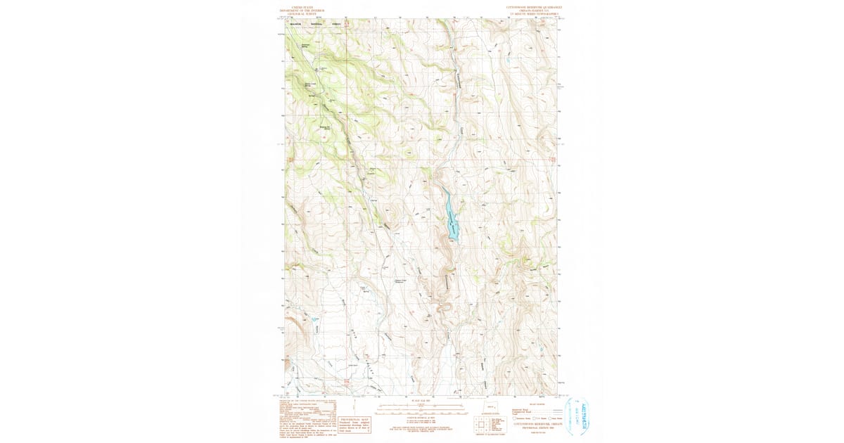 1990 Map of Cottonwood Reservoir, Harney County, OR — High-Res | Pastmaps