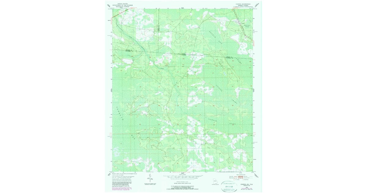 1955 Map of Council, Clinch County, GA — High-Res, 1987 Print | Pastmaps